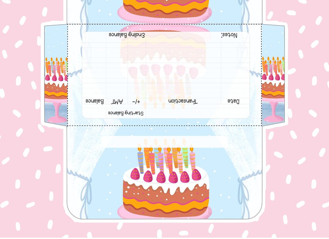 Cash Stuffing Envelope Printable, Birthday Cake, Kawaii Cute, Pastel ...