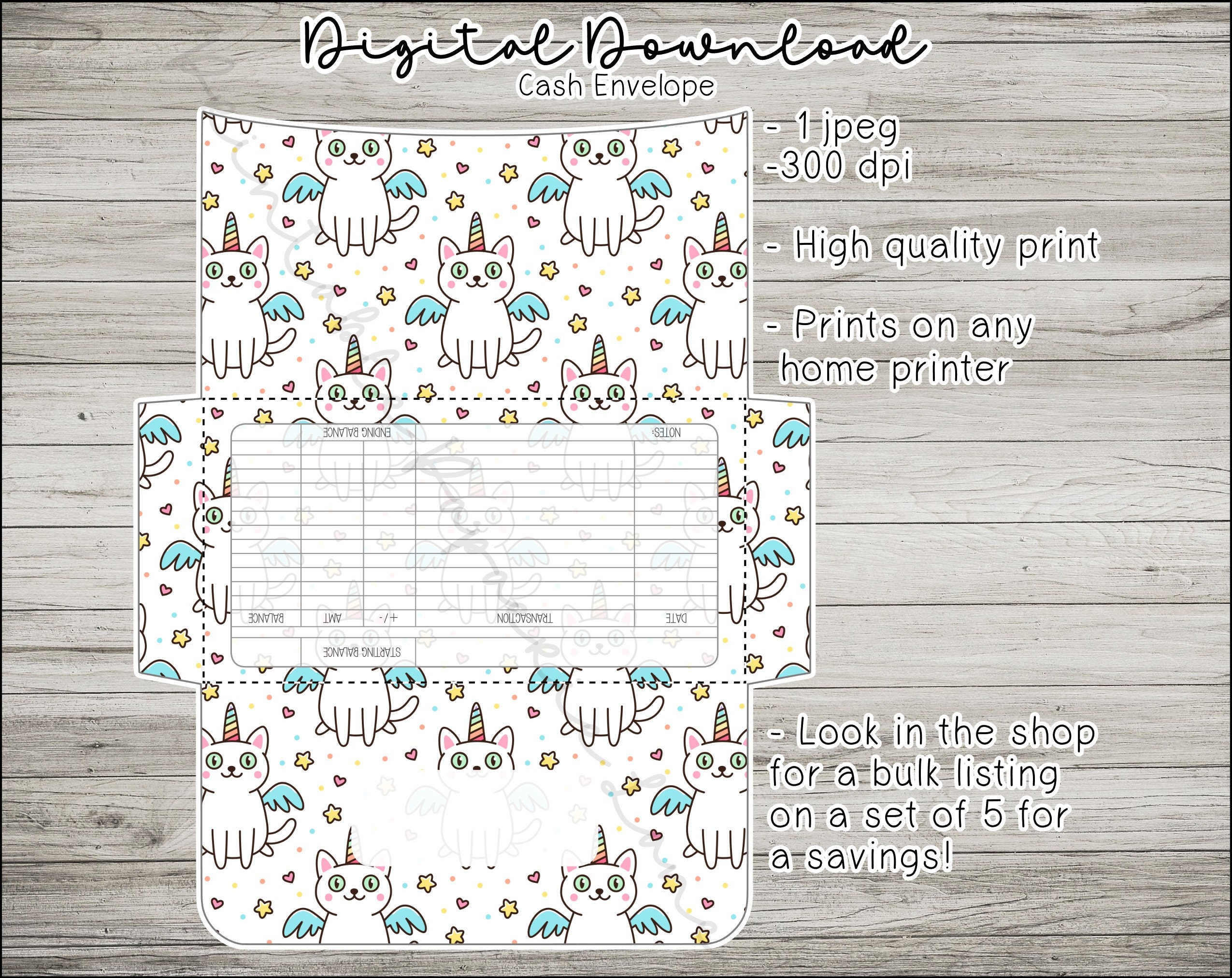 Cash Stuffing Envelope Printable Cat Unicorn Pastel Kawaii - Etsy