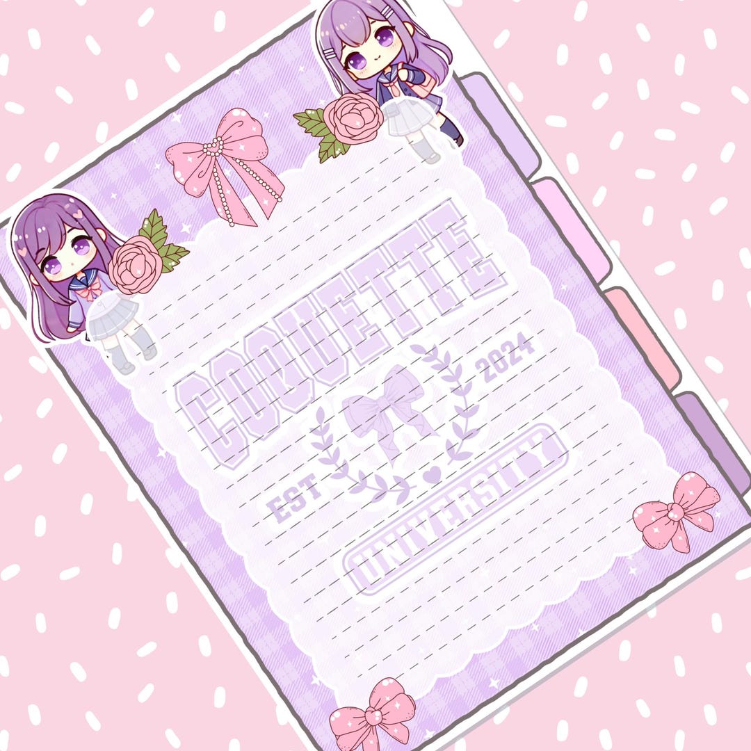 Note Pad Printable, Coquette University, Kawaii Cute, Coquette ...