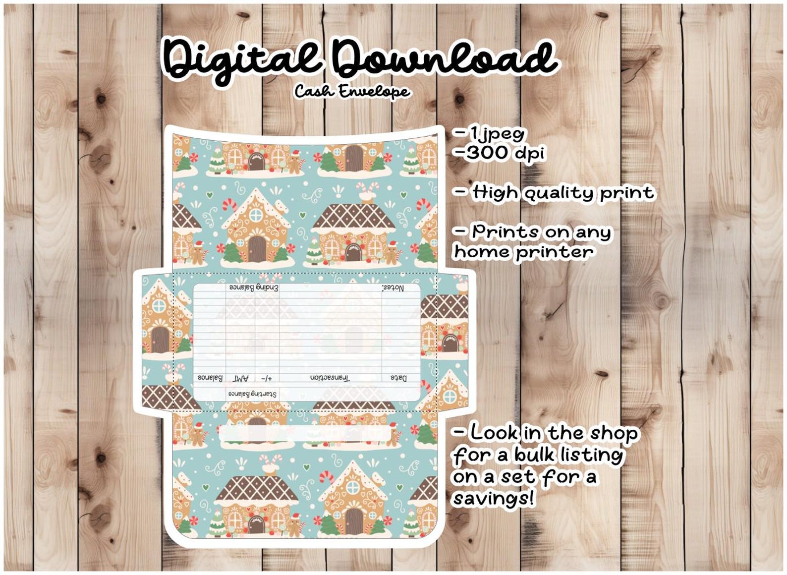 Cash Stuffing Envelope Printable, Gingerbread Houses, Kawaii Cute ...