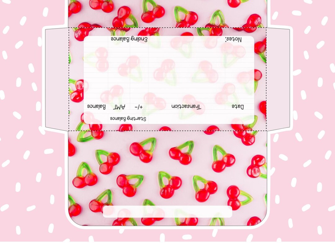 Cash Stuffing Envelope Printable, Vintage Cherry, Kawaii Cute, Pastel ...