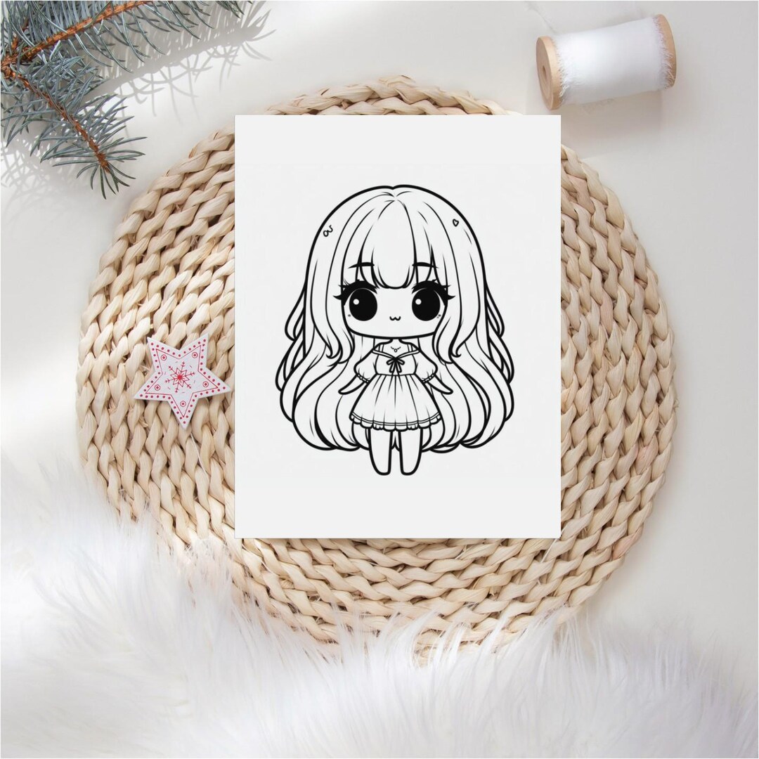 Coloring Book Page Printable, 027, Magical Girl, Kawaii Chibi Anime ...