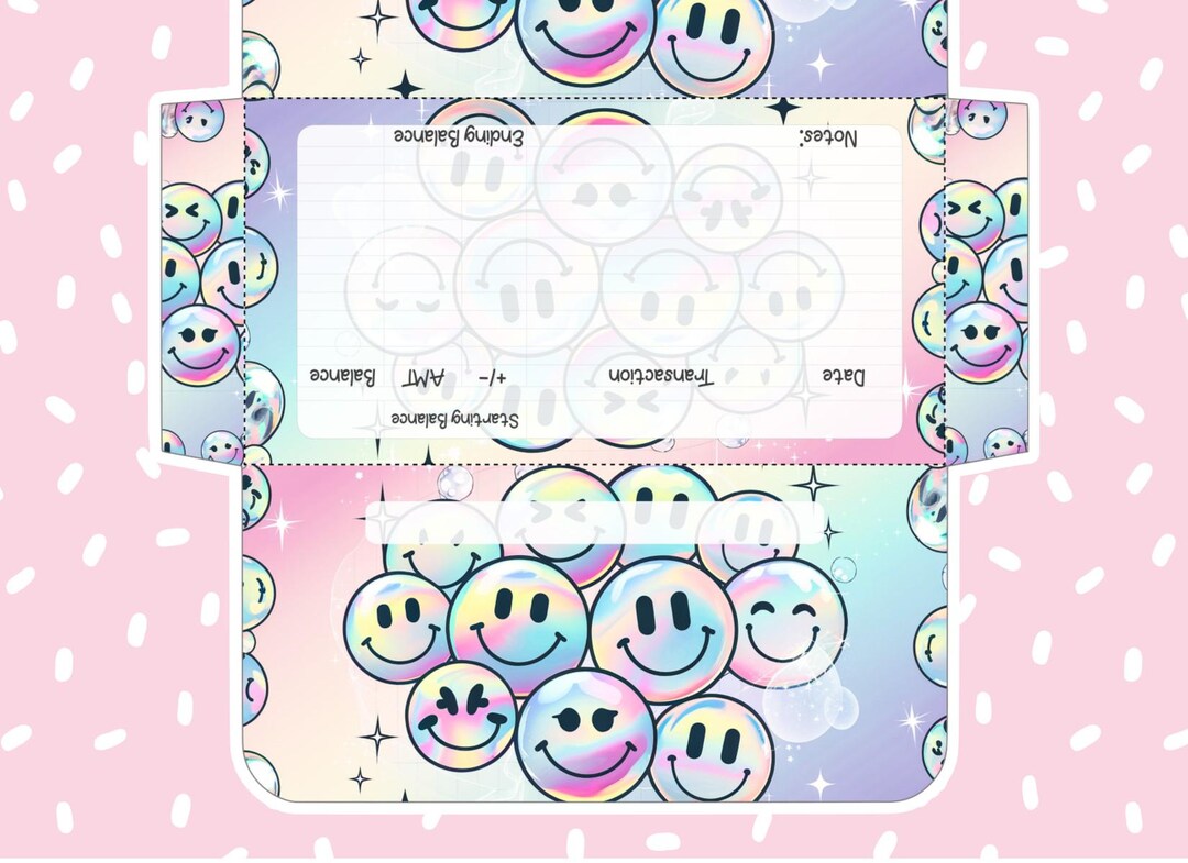 Cash Stuffing Envelope Printable, Holographic Smile Face, Kawaii Cute ...