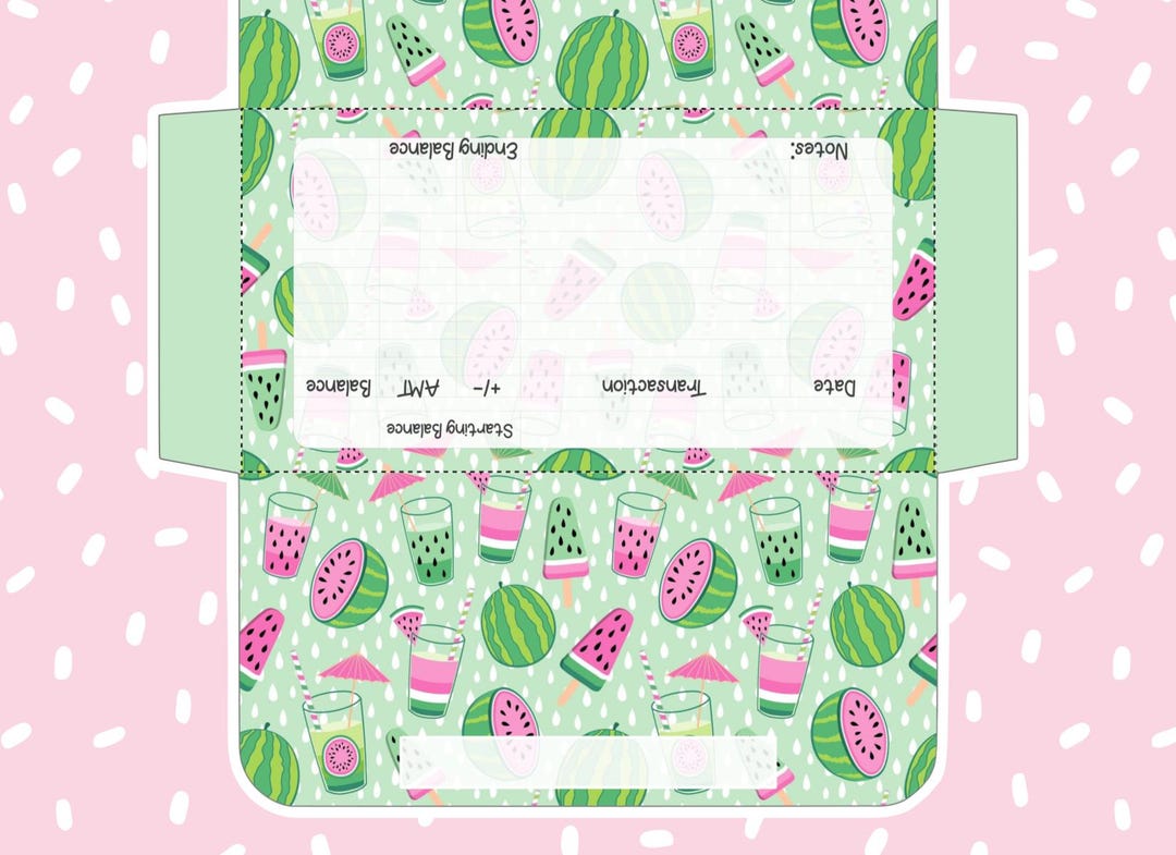 Cash Stuffing Envelope Printable, Summer Watermelon Drink, Kawaii Cute ...