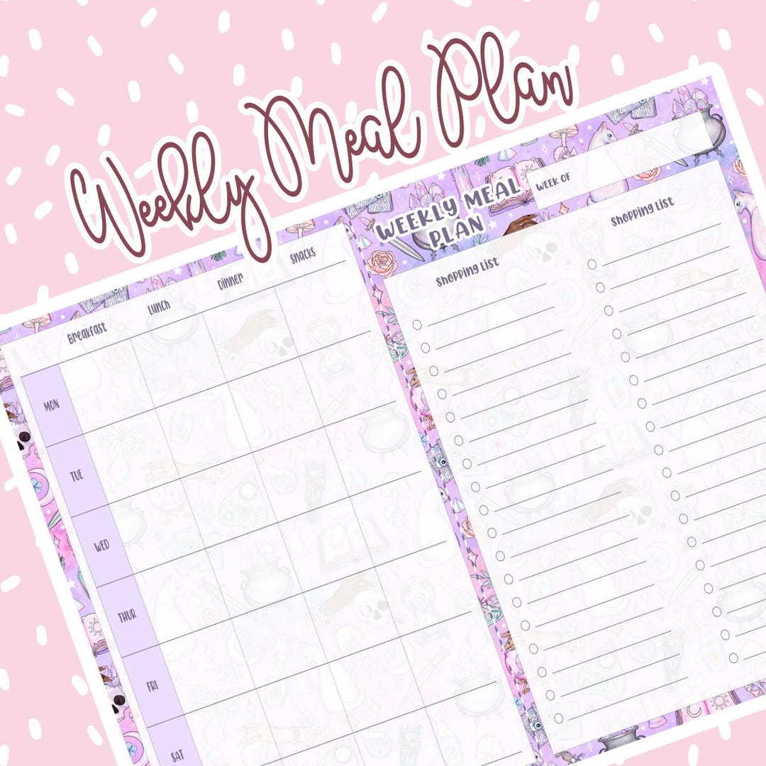 Weekly Meal Planner Page Printable, Witchy Occult, Kawaii Cute ...