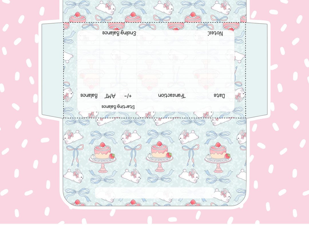 Cash Stuffing Envelope Printable, Bunny Cake Coquette, Kawaii Cute ...