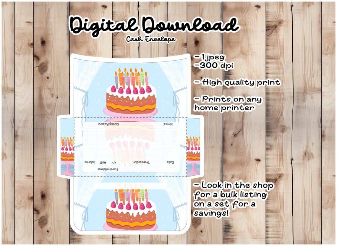 Cash Stuffing Envelope Printable, Birthday Cake, Kawaii Cute, Pastel ...