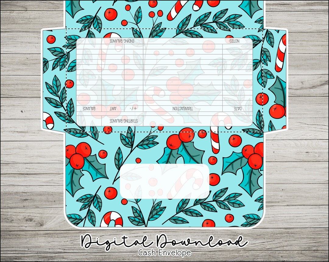 Cash Stuffing Envelope Printable, Holly Jolly, Christmas Holiday Kawaii ...