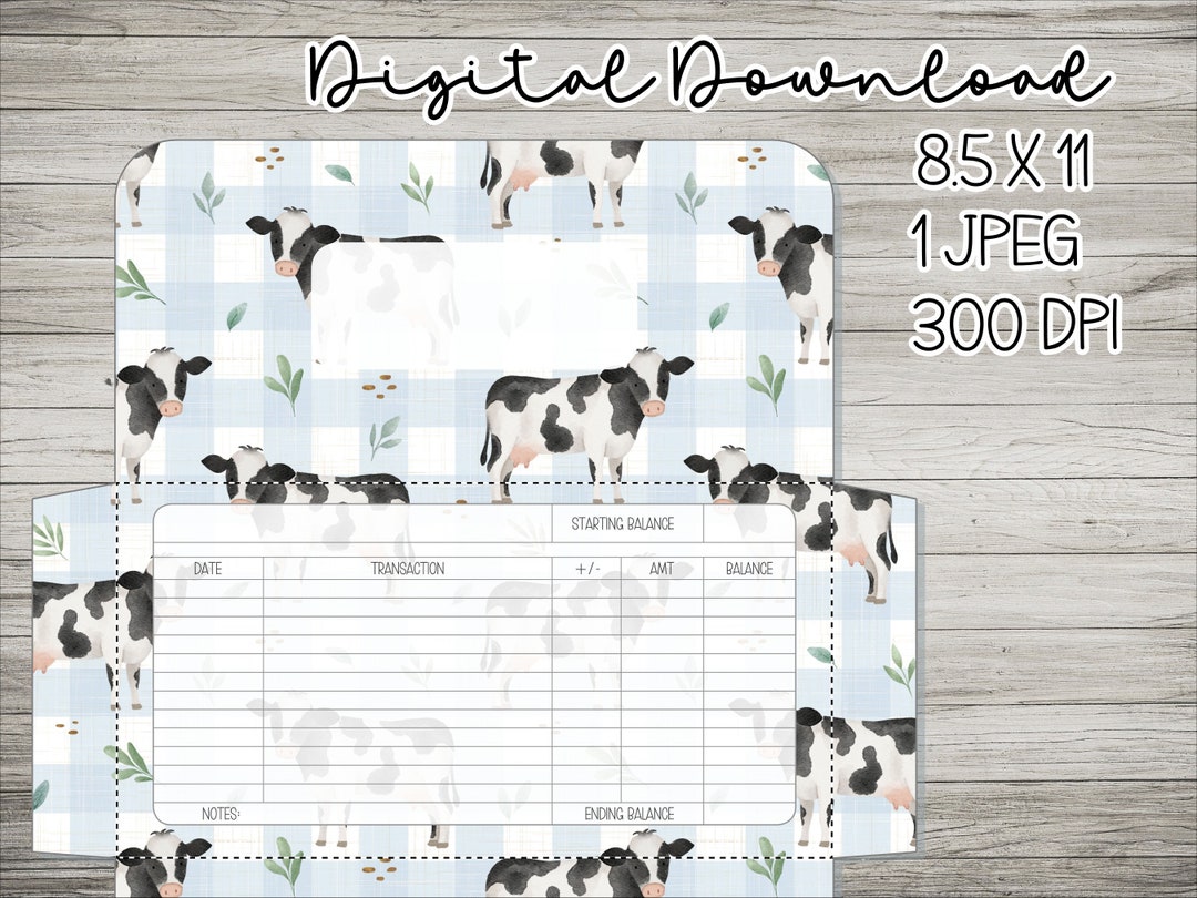 Cash Envelope Printable, Country Chic Cow Kawaii Cute, Shabby Chic ...