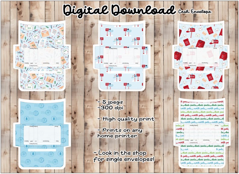 Cash Stuffing Envelope 5-pack Printable, Letters to Santa, Kawaii Cute ...