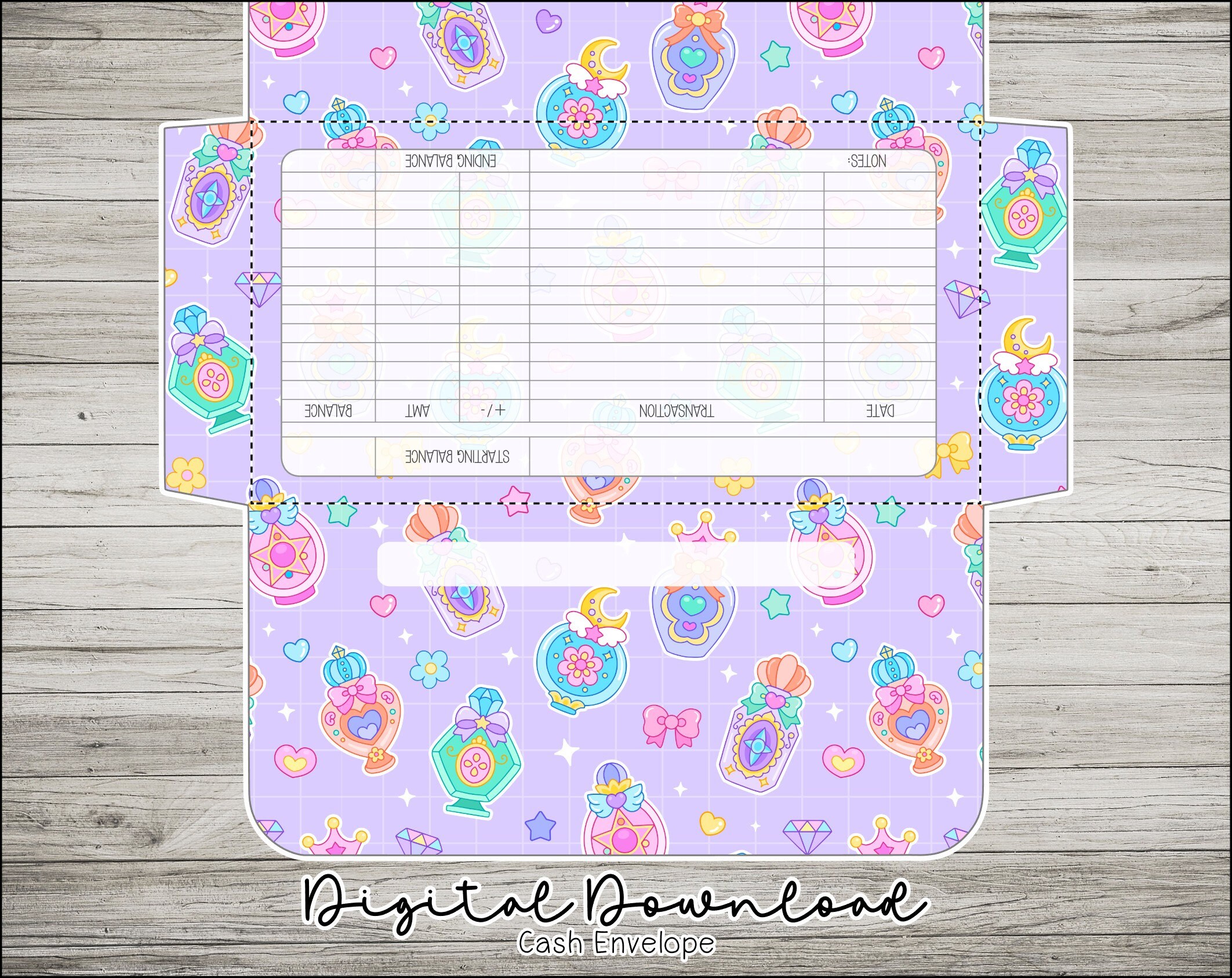 Cash Stuffing Envelope Printable, Magical Girl Kawaii Cute, Purple ...