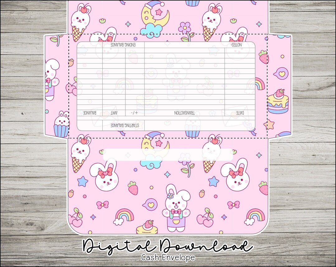 Cash Stuffing Envelope Printable, Adorable Bunny Kawaii Cute, Pink ...