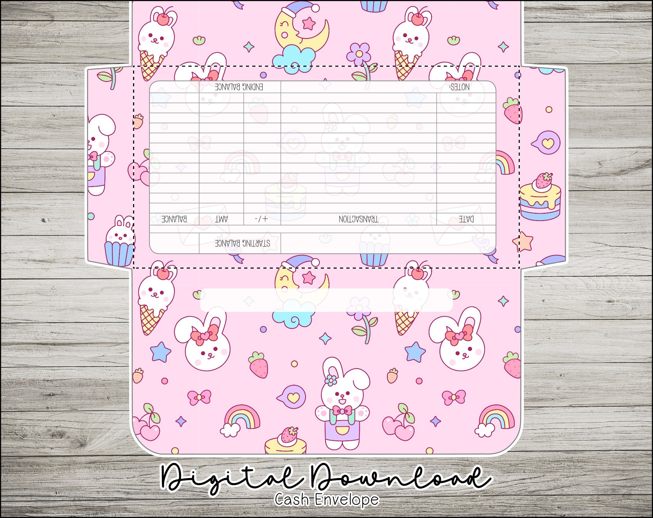 Cash Stuffing Envelope Printable, Adorable Bunny Kawaii Cute, Pink ...