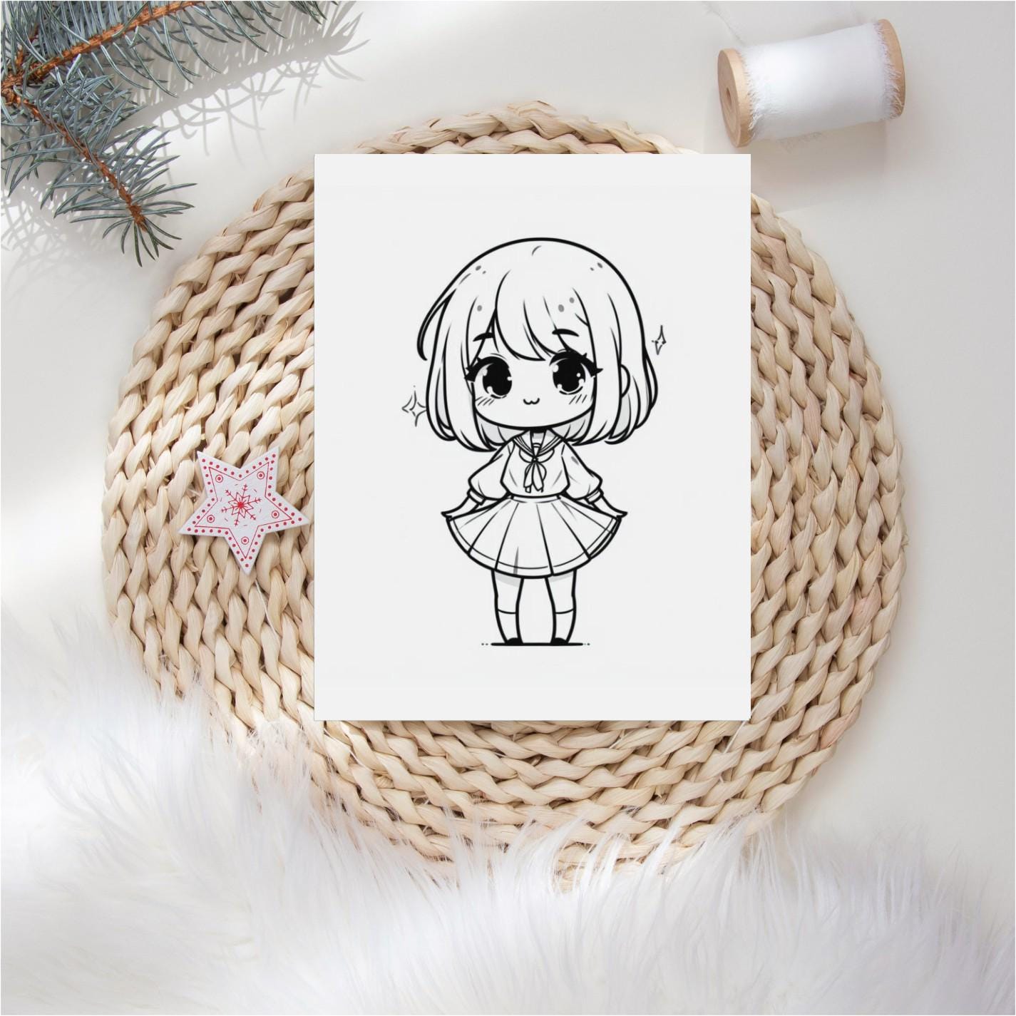 Coloring Book Page Printable, 020, Magical Girl, Kawaii Chibi Anime ...