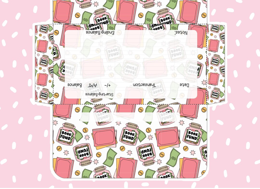 Cash Stuffing Envelope Printable, Bookish Book Fund, Kawaii Cute ...