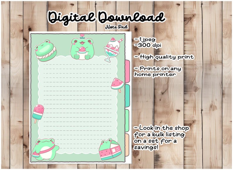 Note Pad Printable, Froggy, Kawaii Cute, Coquette, Stationary Printable ...