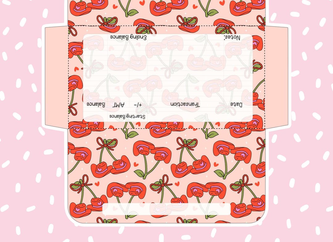 Cash Stuffing Envelope Printable, Cowboy Cherry, Kawaii Cute, Pastel ...