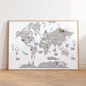 Animal World Map, Educational Poster for Kids, Map of the World ...