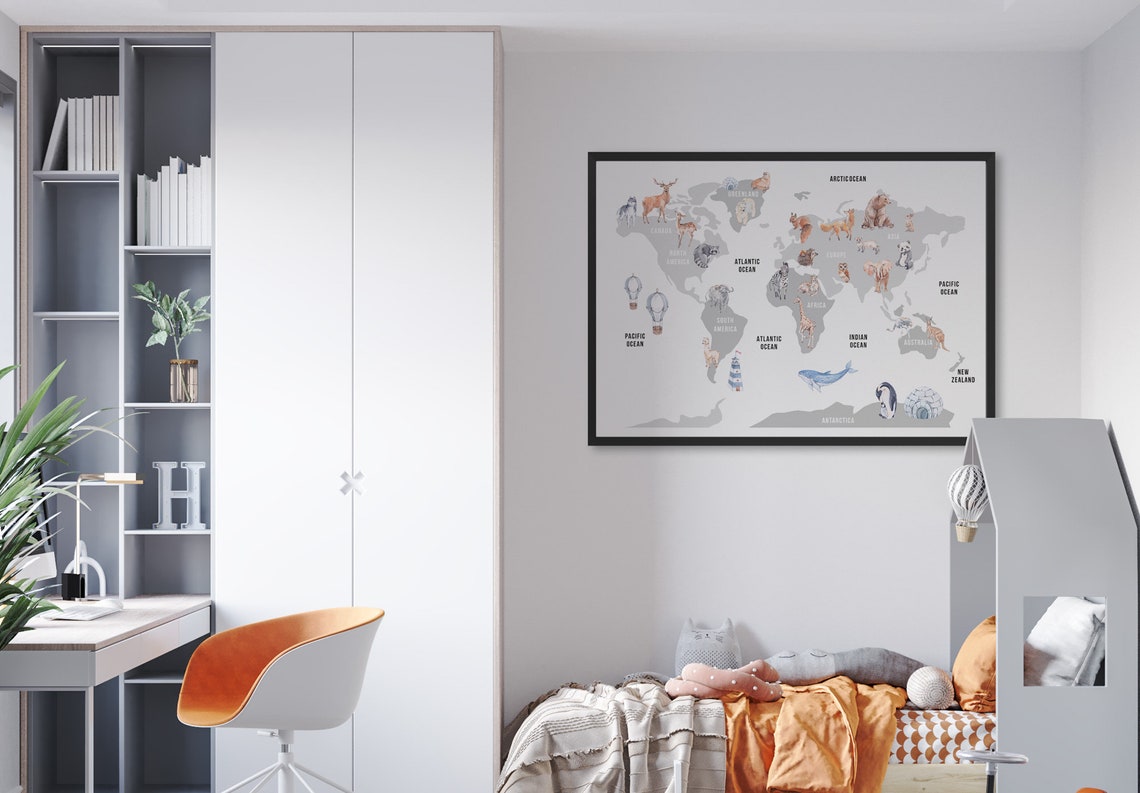 Animal World Map Educational Poster for Kids Map of the - Etsy