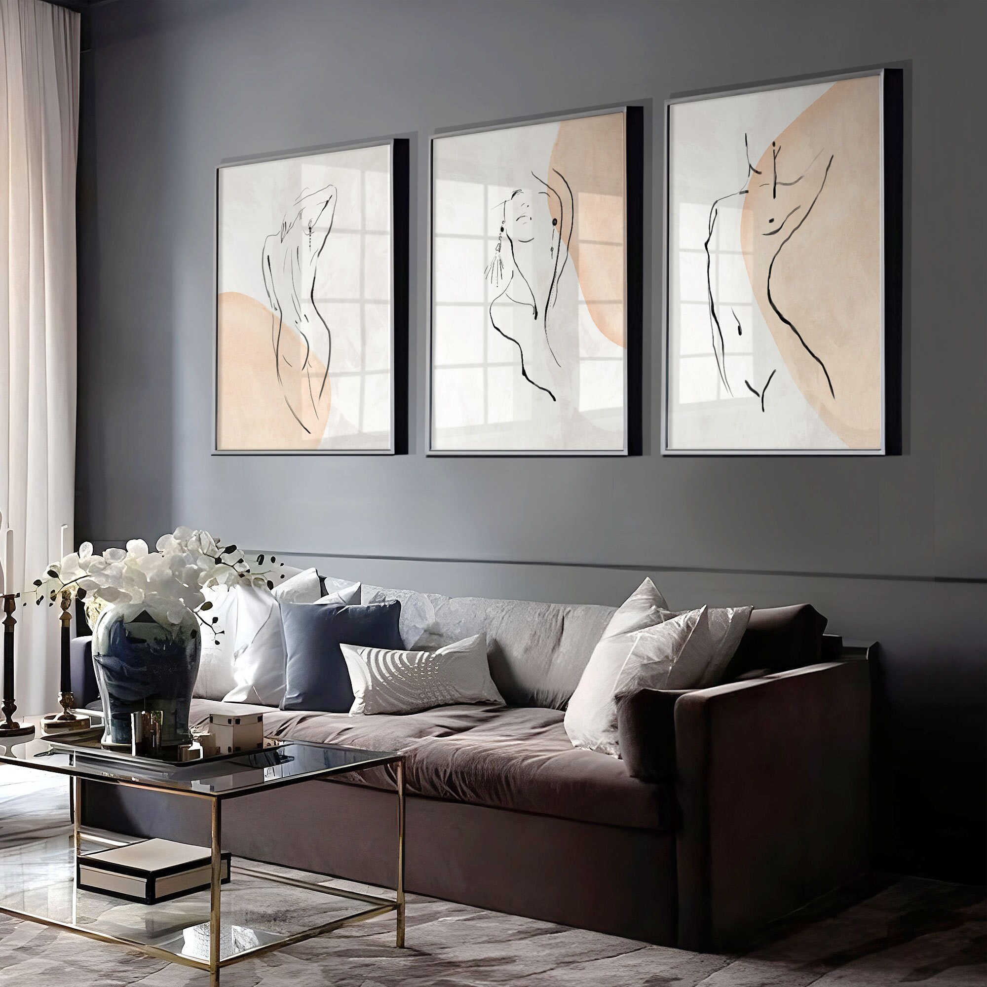 Set of 3 Woman Line Art Prints, Female Figure Line Art Set, Abstract ...