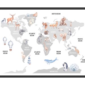 Animal World Map Educational Poster for Kids Map of the - Etsy