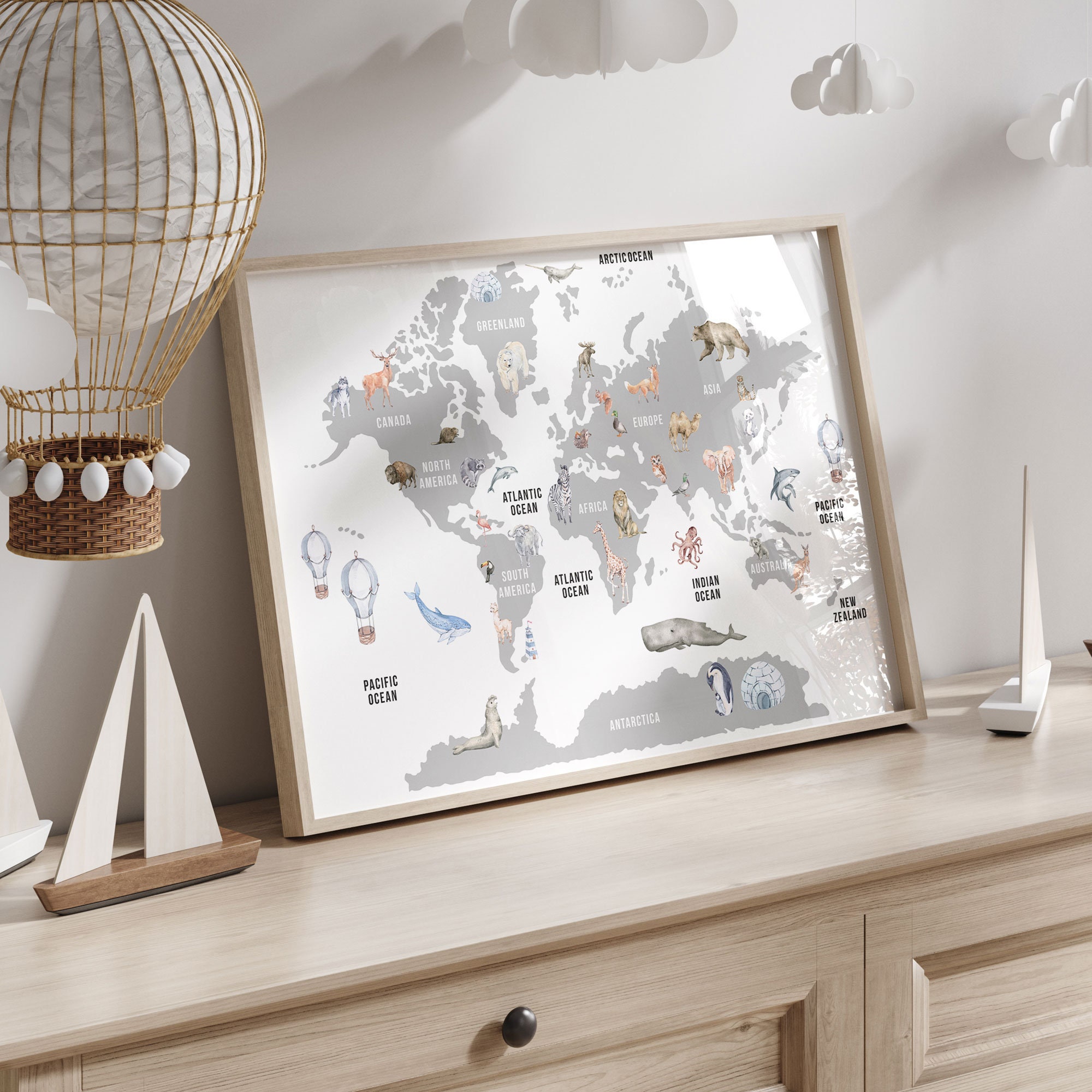 Animal World Map, Educational Poster for Kids, Map of the World ...