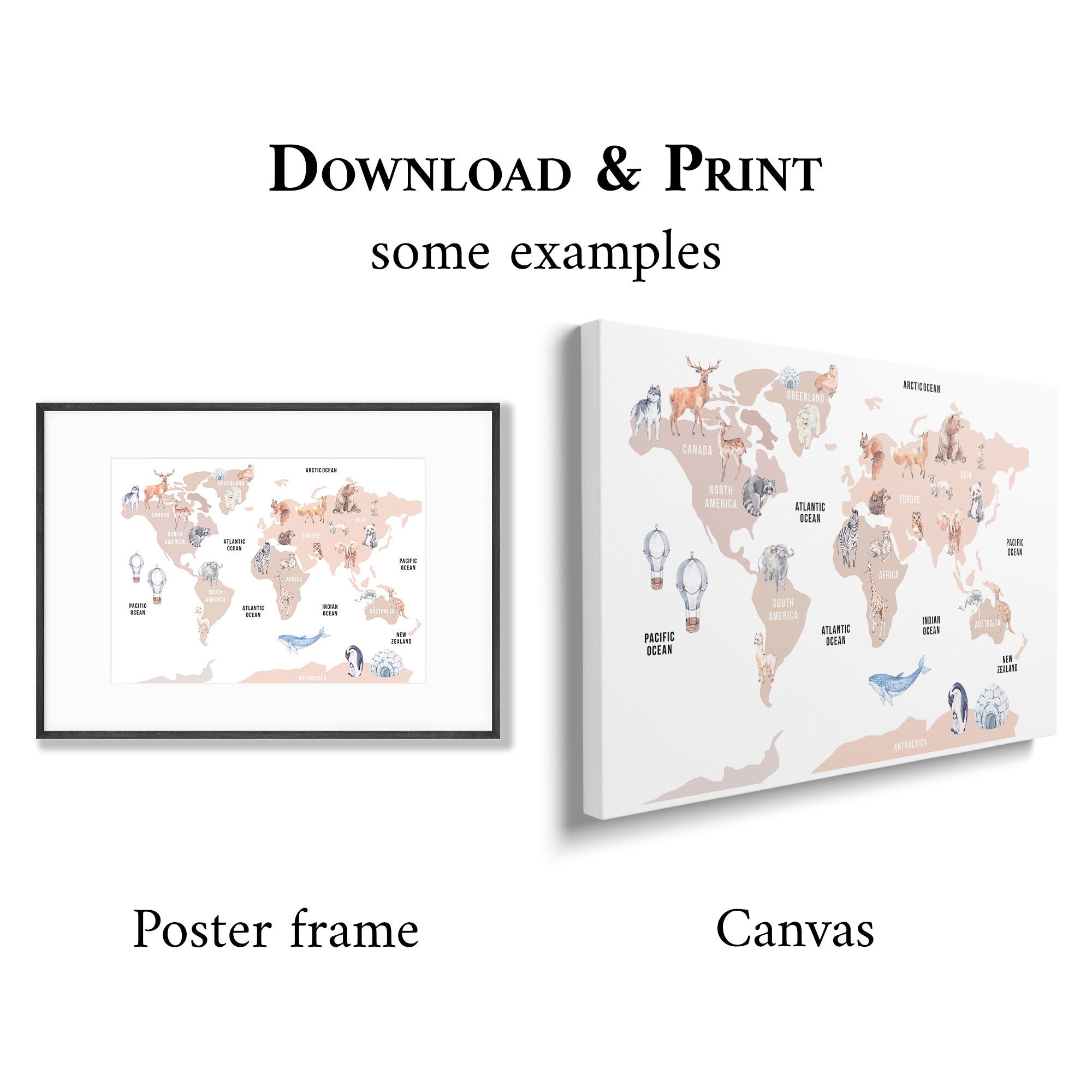 World Animal Map Educational Poster With Animals Kids Animal - Etsy