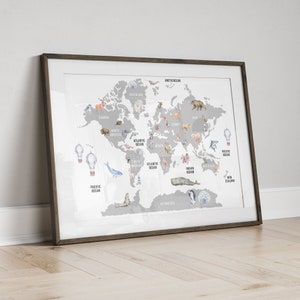 Animal World Map, Educational Poster for Kids, Map of the World ...