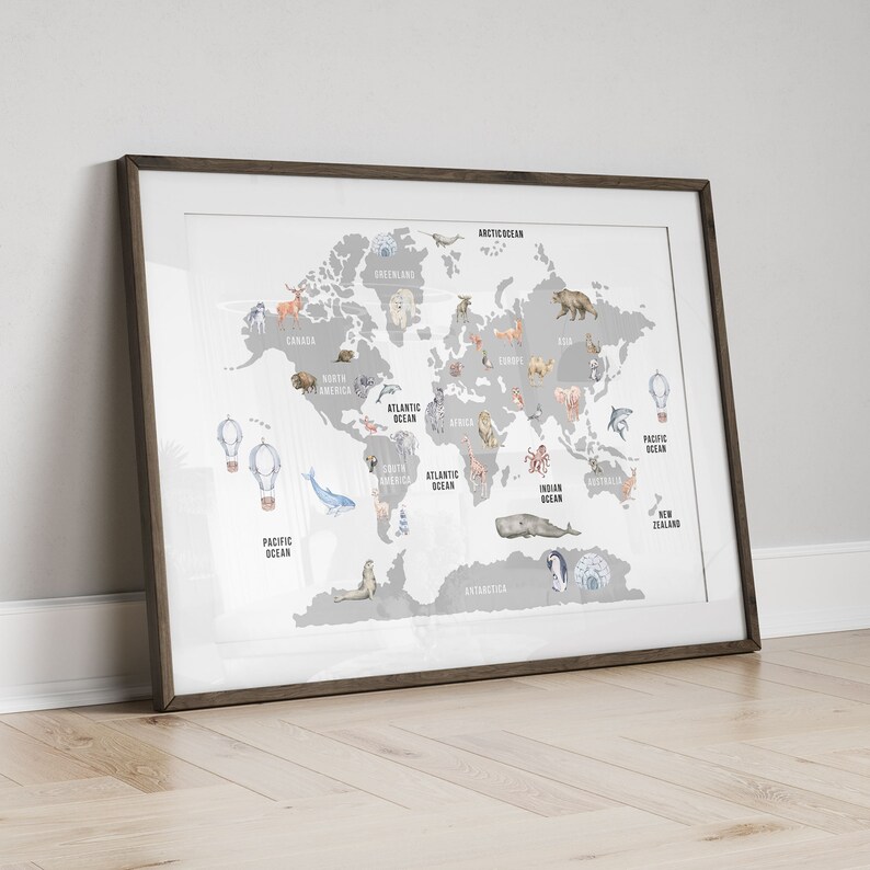 Animal World Map, Educational Poster for Kids, Map of the World ...