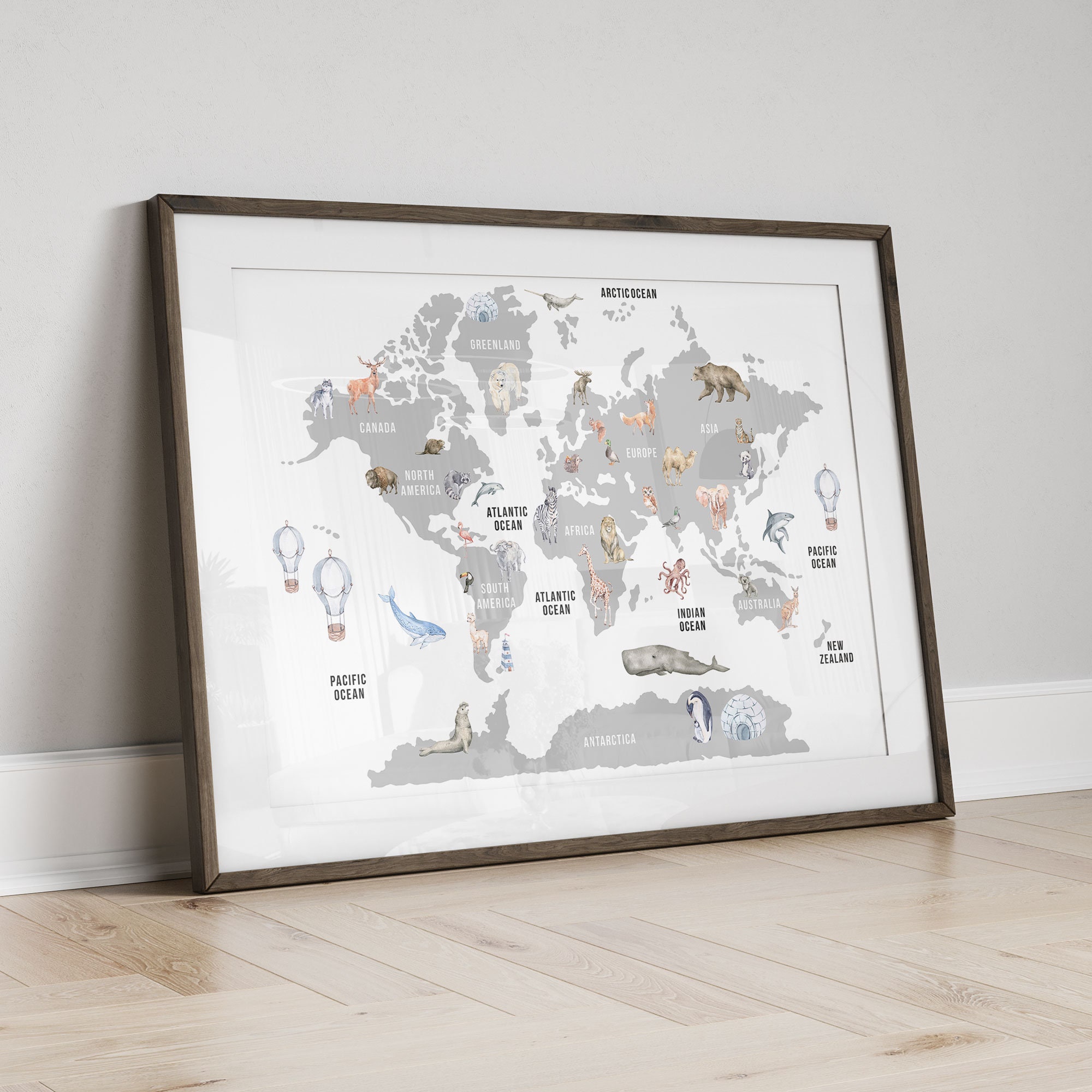 Animal World Map, Educational Poster for Kids, Map of the World ...