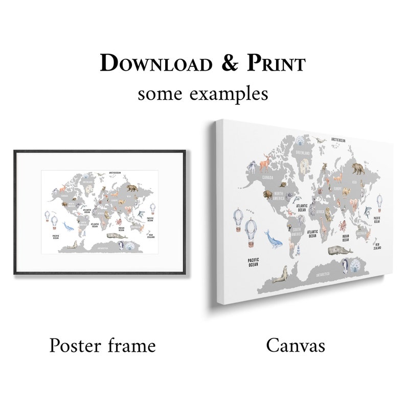 Animal World Map, Educational Poster for Kids, Map of the World ...