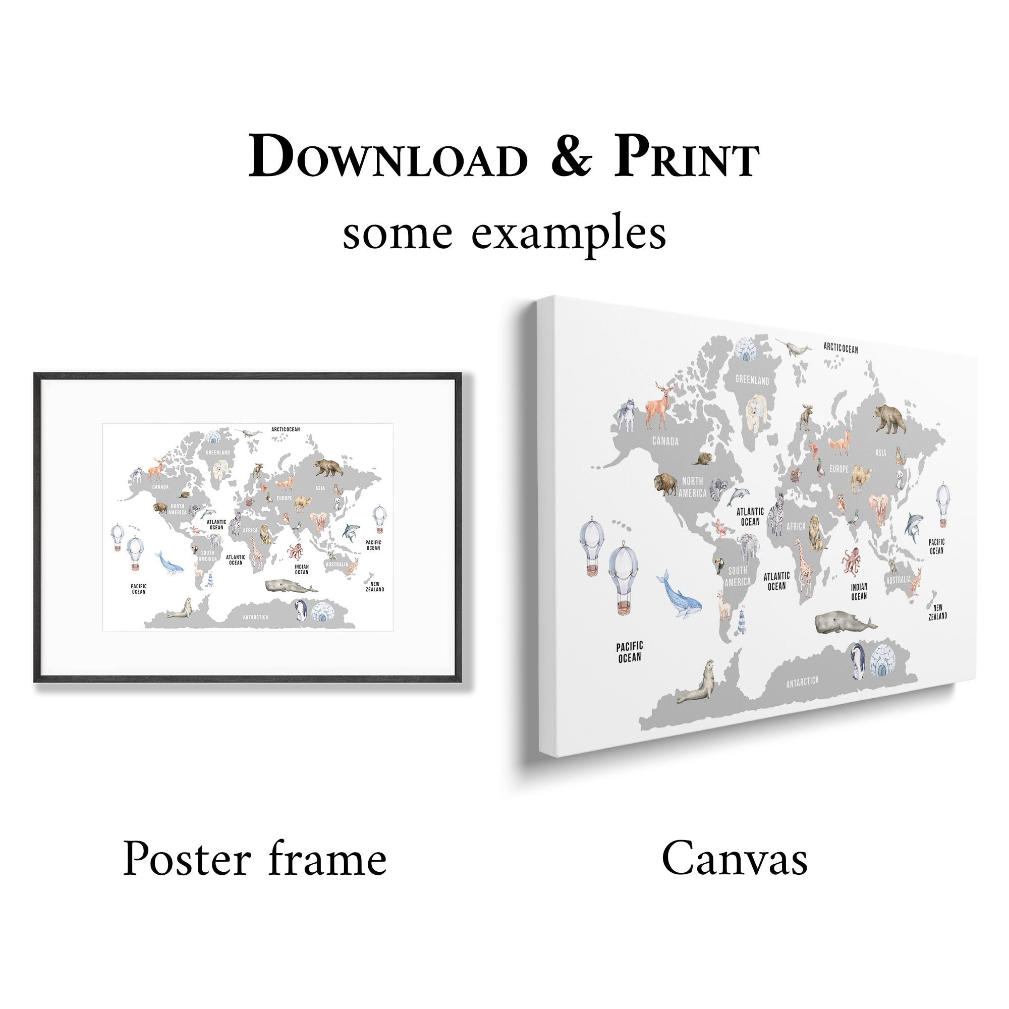 Animal World Map Educational Poster for Kids Map of the - Etsy