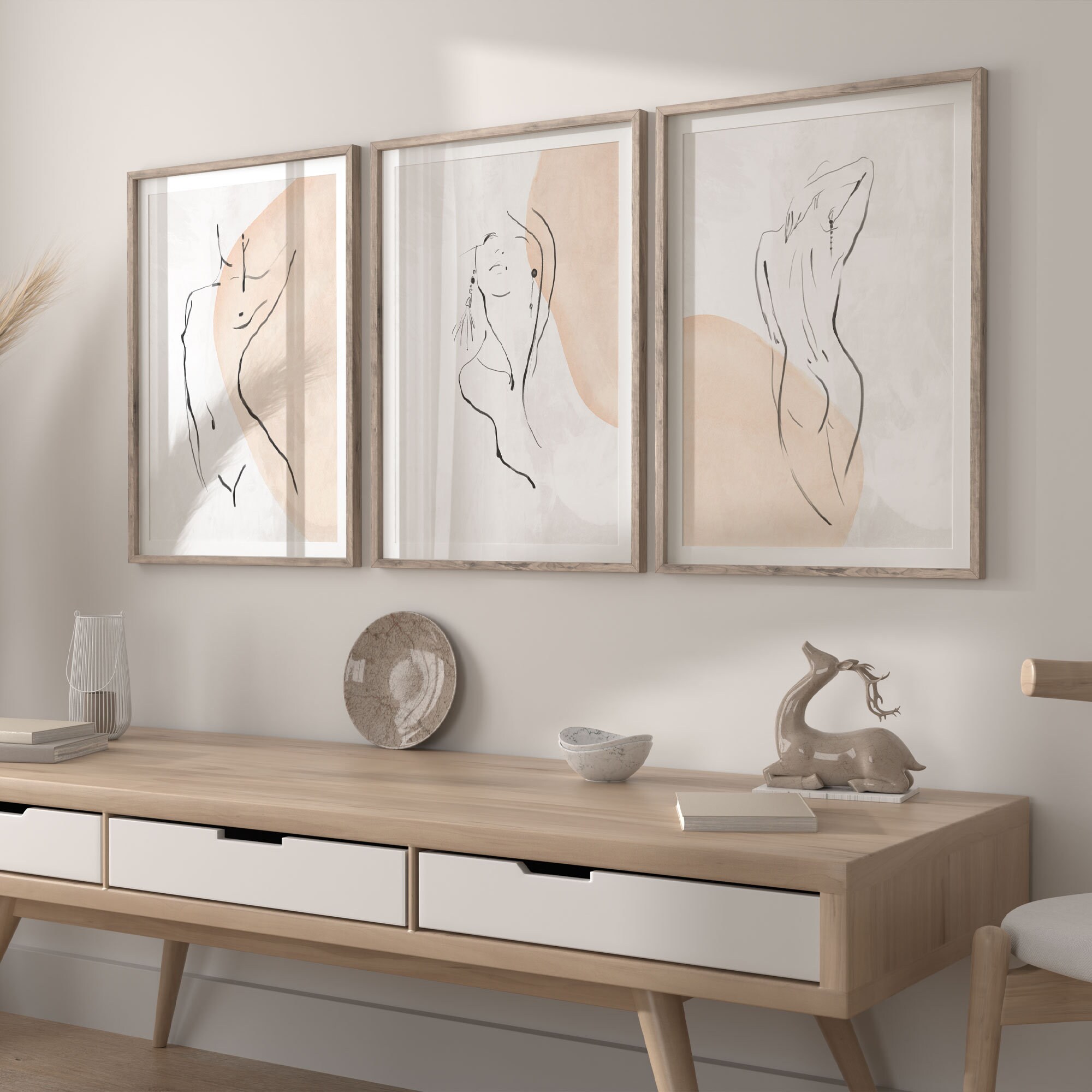 Set of 3 Woman Line Art Prints, Female Figure Line Art Set, Abstract ...