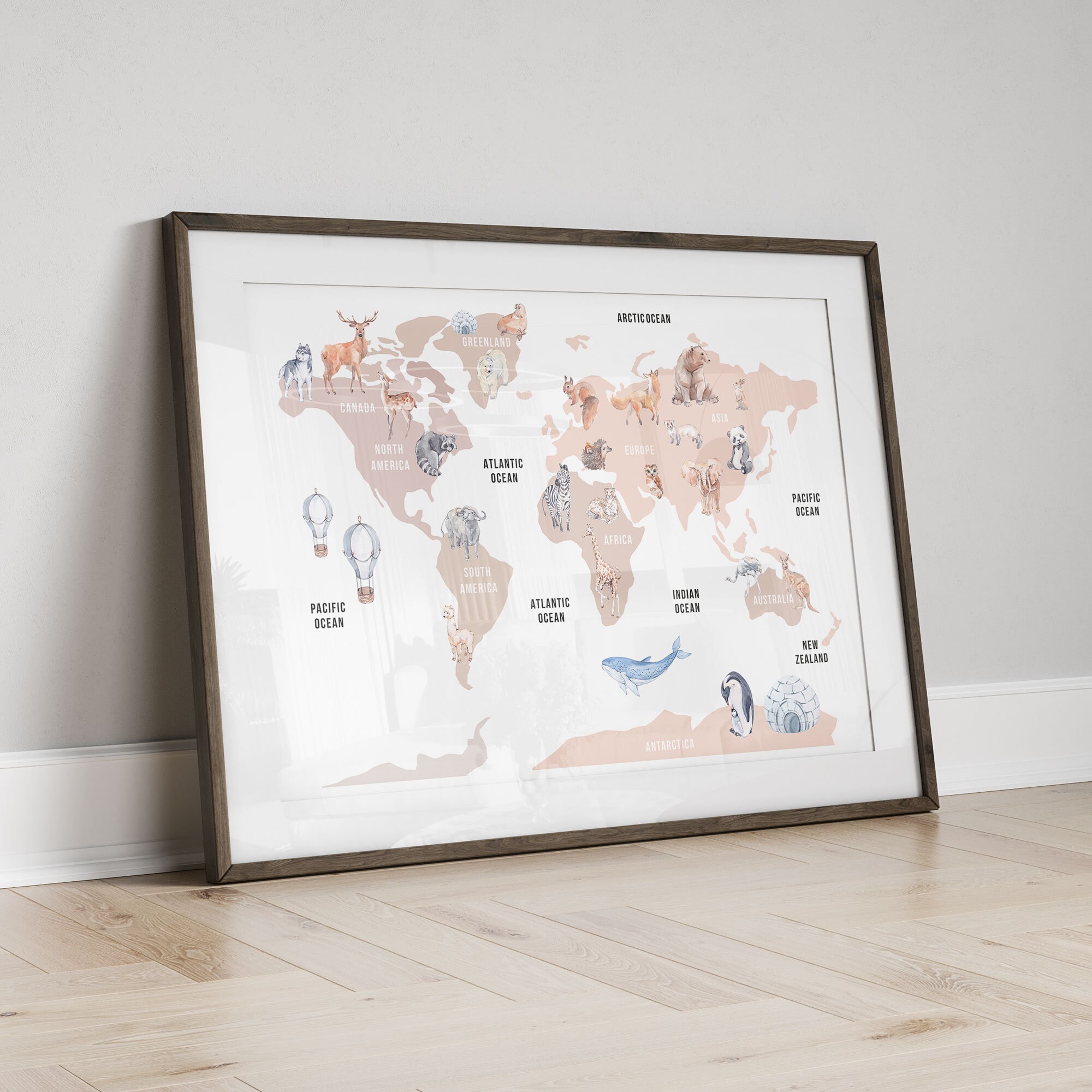 World Animal Map Educational Poster With Animals Kids Animal - Etsy