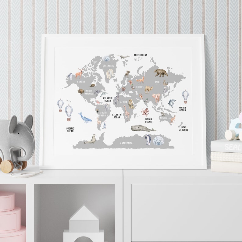 Animal World Map, Educational Poster for Kids, Map of the World ...