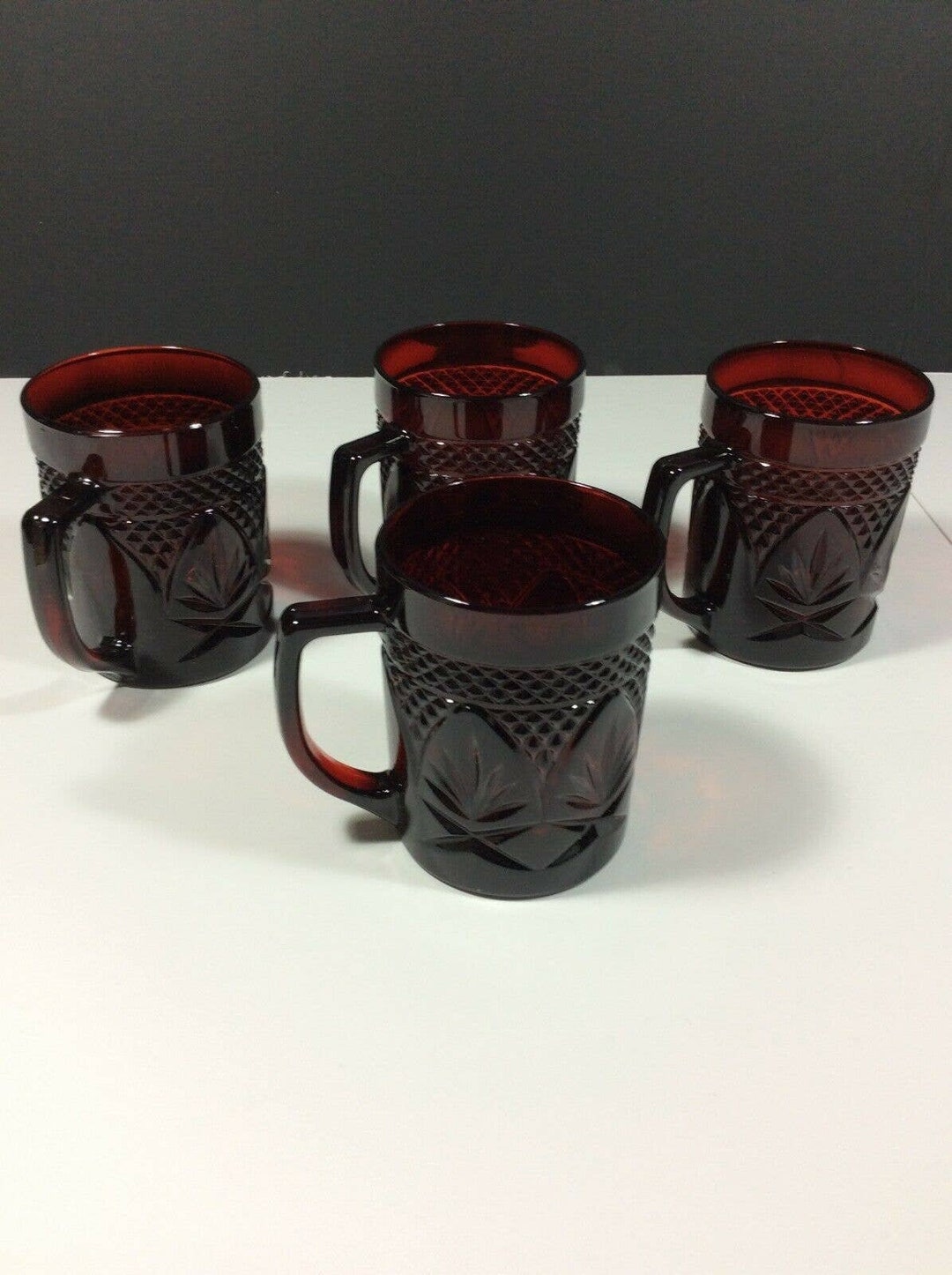Ruby Red Coffee Tea Mug Cup Luminarc Arcoroc France Tempered Glass Set ...