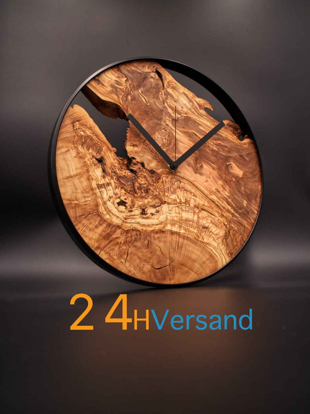 Wall Art Clock Large Olive Wood Unusual Unique Wooden Wall Decoration ...