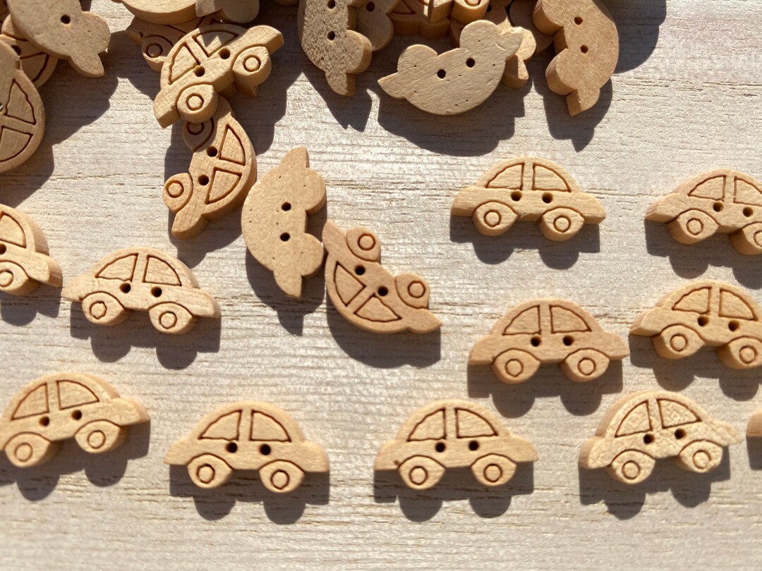 X10 Plain Wooden Car Shaped Buttons, Wooden Car Buttons, Wooden Button ...