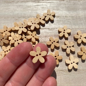 X10 Plain Wooden Flower Shaped Buttons, Wood Flower Buttons, Wood ...