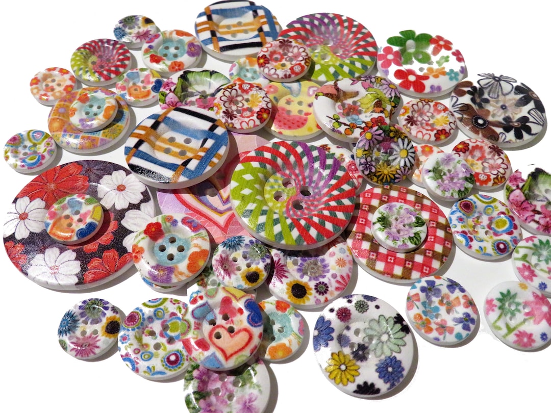 X25 Flower Wooden Buttons 15-40mm for Handcraft, White Wood Buttons ...