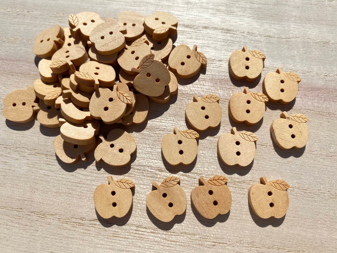 X10 Plain wooden apple shaped buttons, wood apple buttons, wood button ...