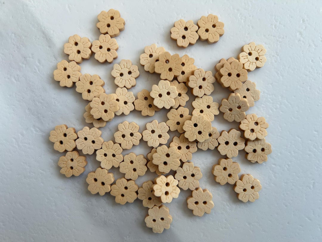 X10 Plain Wooden Flower Shaped Buttons, Wood Flower Buttons, Wood ...