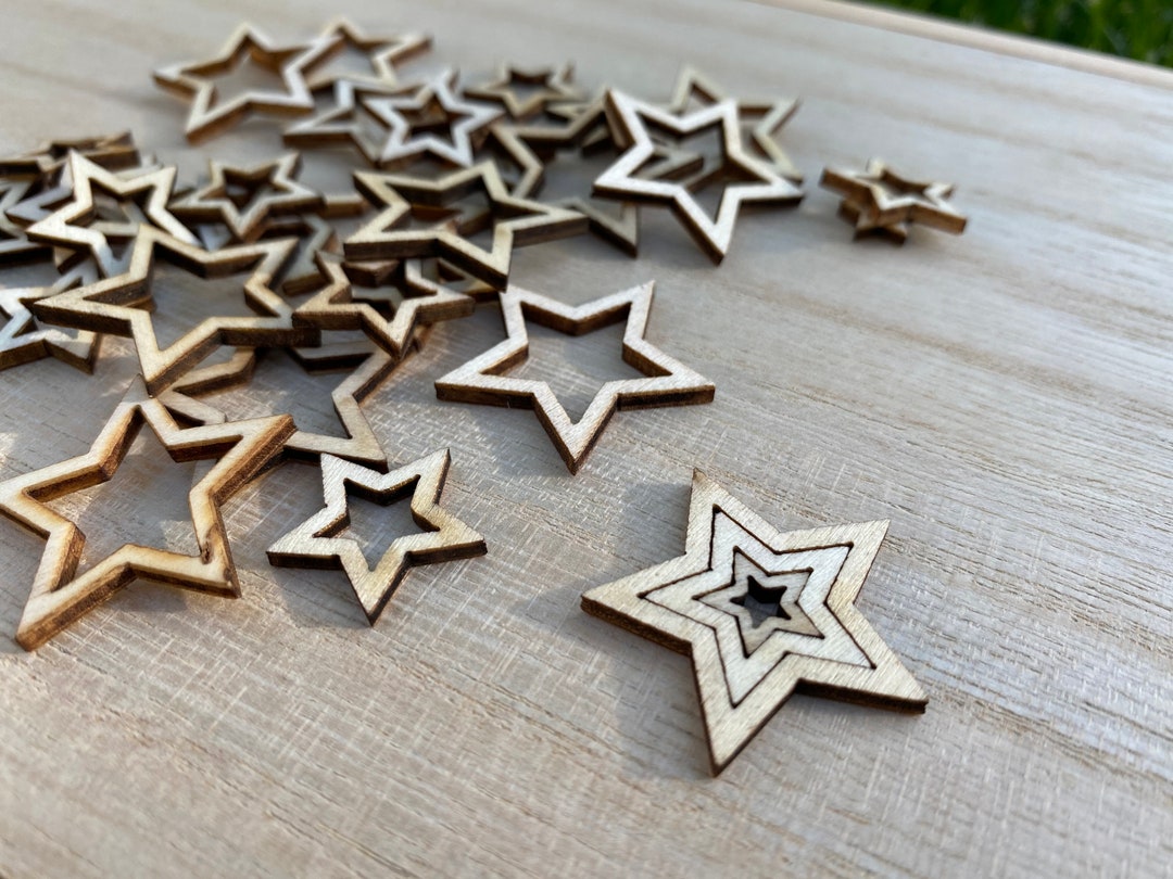 X50 Unfinished Laser Cut Wooden Stars Different Sizes With 10-30mm ...