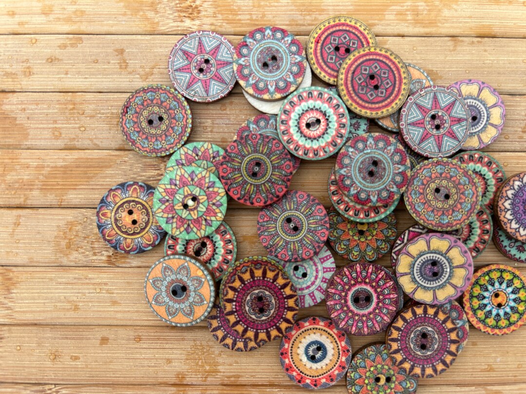 X25 Retro series round buttons for handcraft, vintage buttons, wood ...