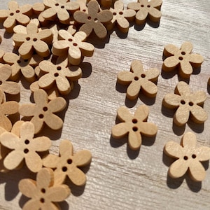 X10 Plain Wooden Flower Shaped Buttons, Wood Flower Buttons, Wood ...