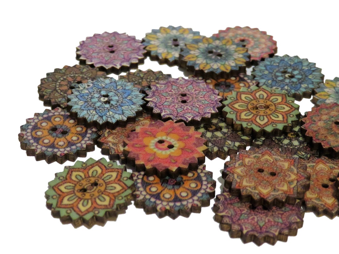 X25 Retro Series Gear Buttons for Handcraft, Vintage Buttons, Wood ...