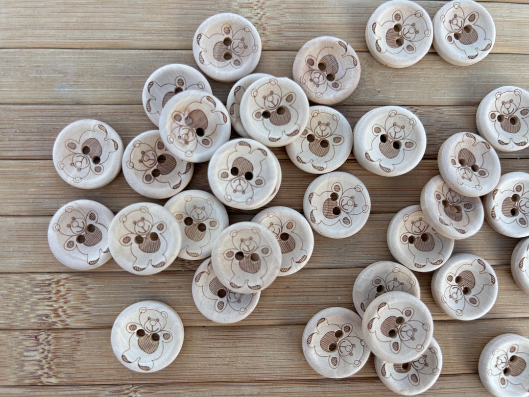 X10 Bear Wooden Buttons for Handcraft With 20mm, Wooden Button, Sweater ...
