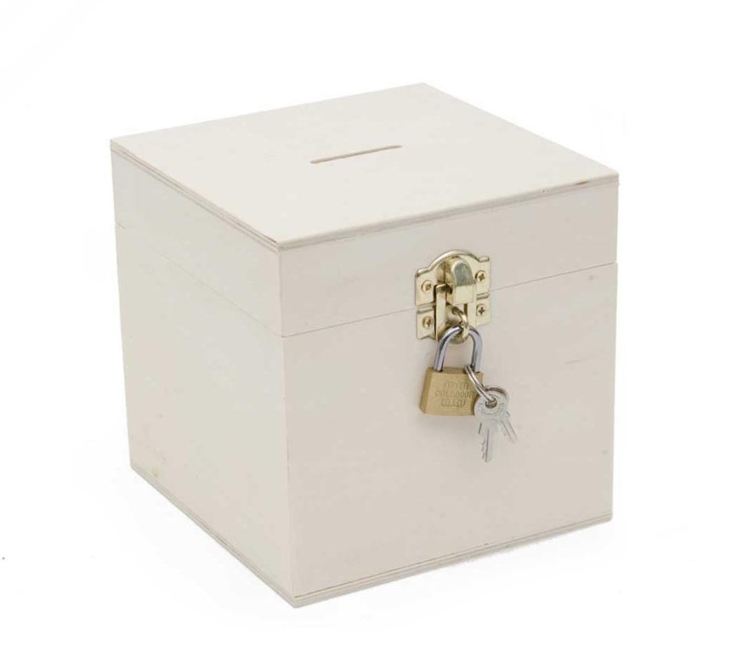 Unfinished Wooden Money Box With Locker, Saving Wood Box, Craft Money ...
