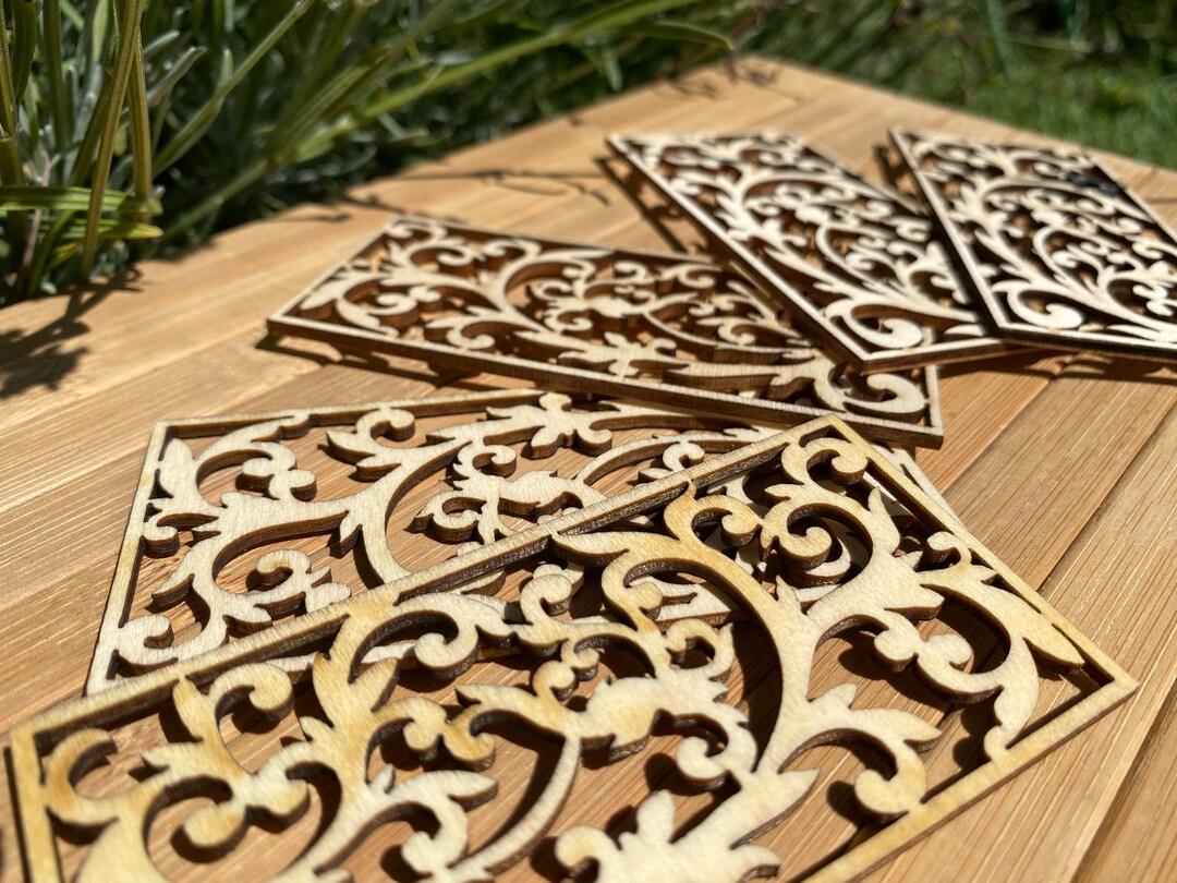 X5 Unfinished Wooden Filigree Rectangle 47x98mm, Wood Filigree Shape ...