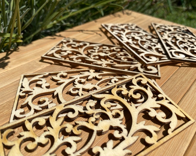 X5 Unfinished Wooden Filigree Rectangle 47x98mm, Wood Filigree Shape ...